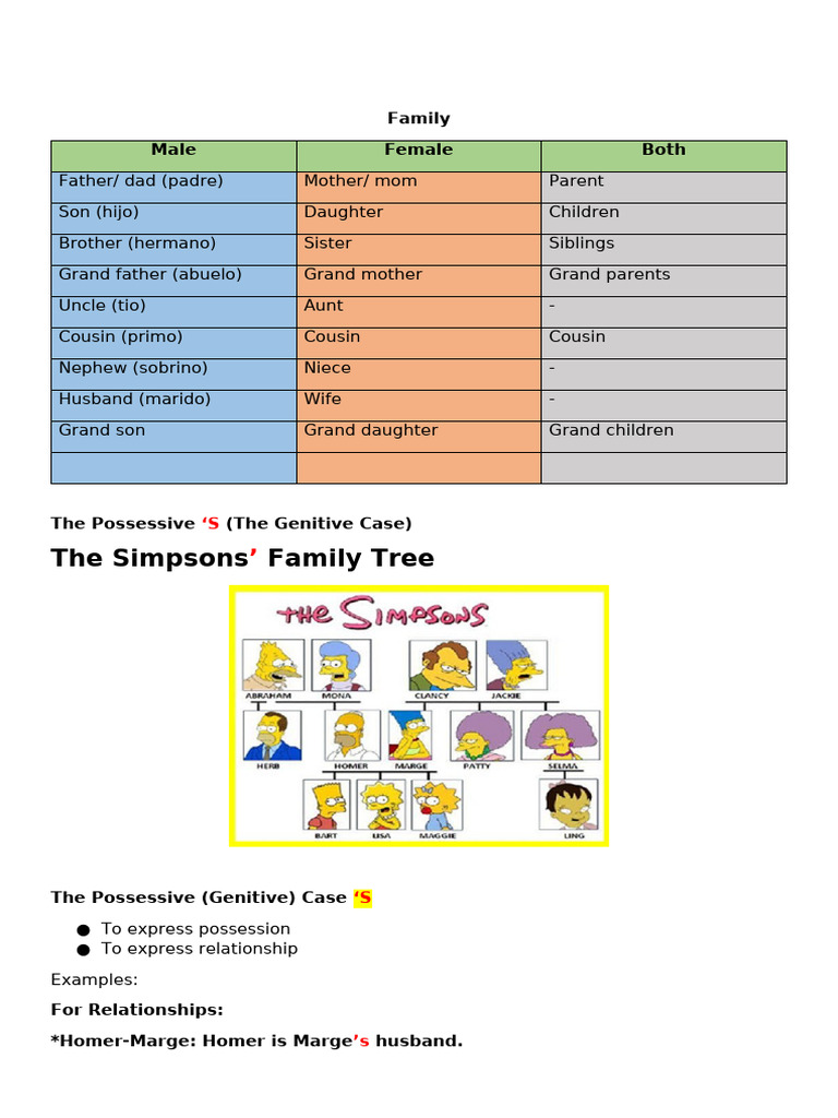 Family + Possessive Starter (2) - Tarea Flores Gracia Tomas | PDF