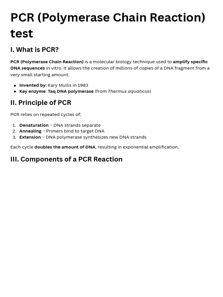 PCR (Polymerase Chain Reaction) test – Comprehensive Notes | PDF ...