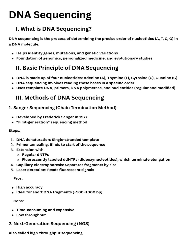 DNA Sequencing - Comprehensive Notes | PDF | Dna Sequencing | Dna