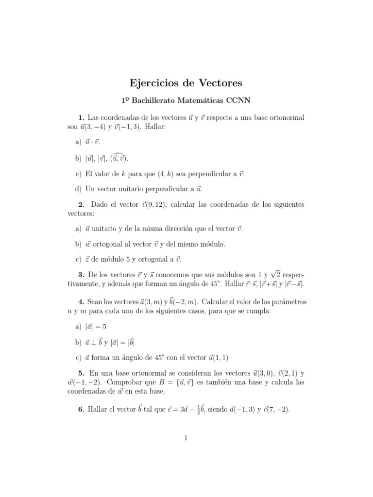 Vectores 1BAT | PDF | Vector Euclidiano | Ortogonalidad