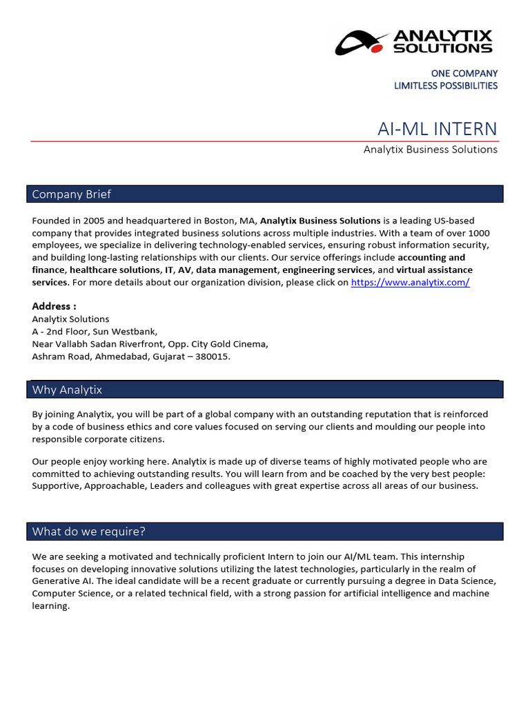 JD - Information - AI-ML Intern - Analytix Business Solutions | PDF | Machine Learning ...
