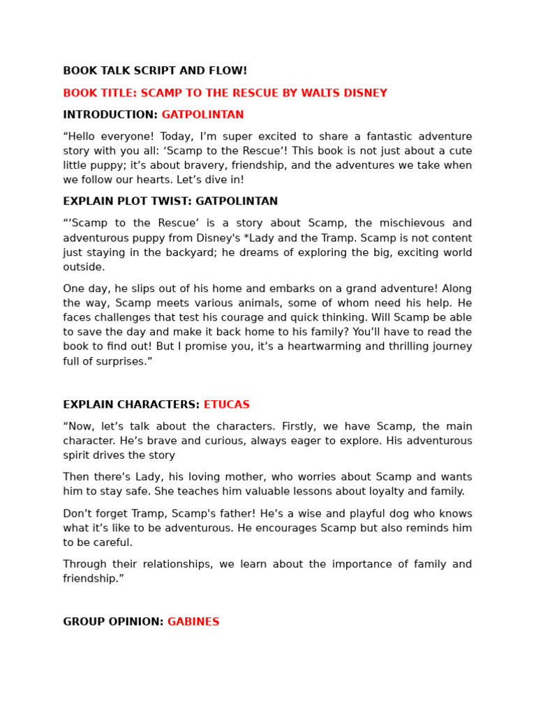 Book Talk Script and Flow | PDF