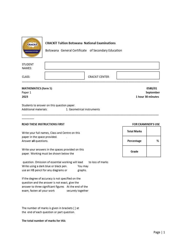 Mathematics Mock Exam Paper 2023 | PDF | Qualifications