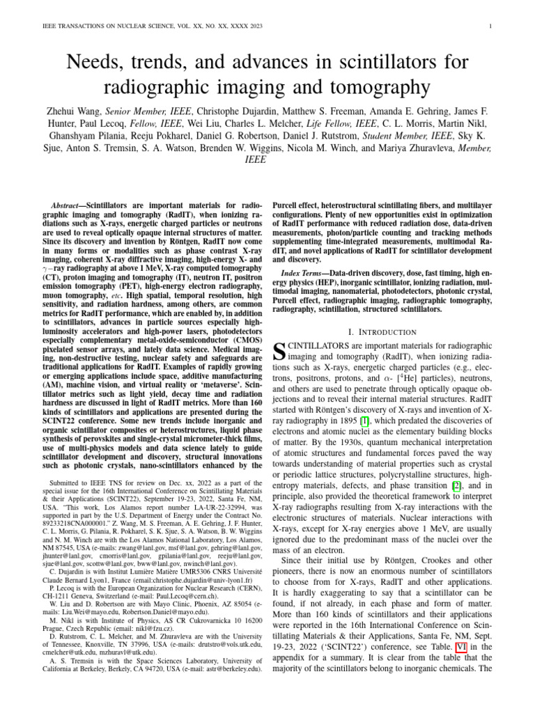 Needs, Trends, and Advances in Scintillators For Radiographic Imaging ...