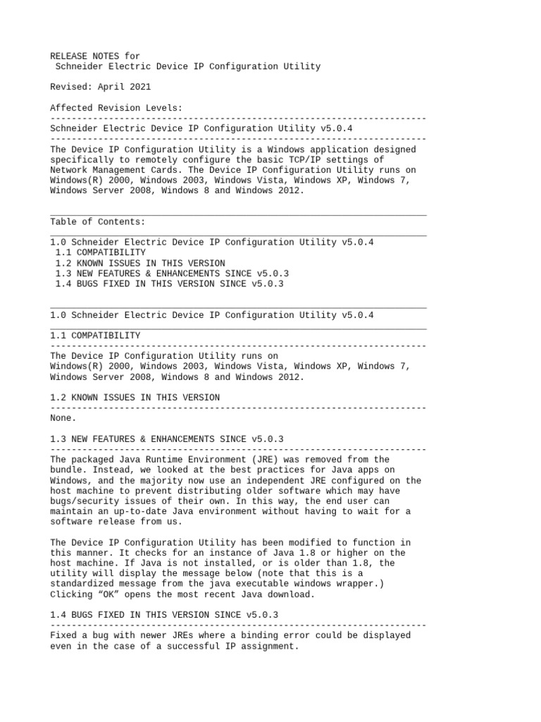 Device IP Configuration Utility v5.0.4 Release Notes | PDF | Microsoft ...