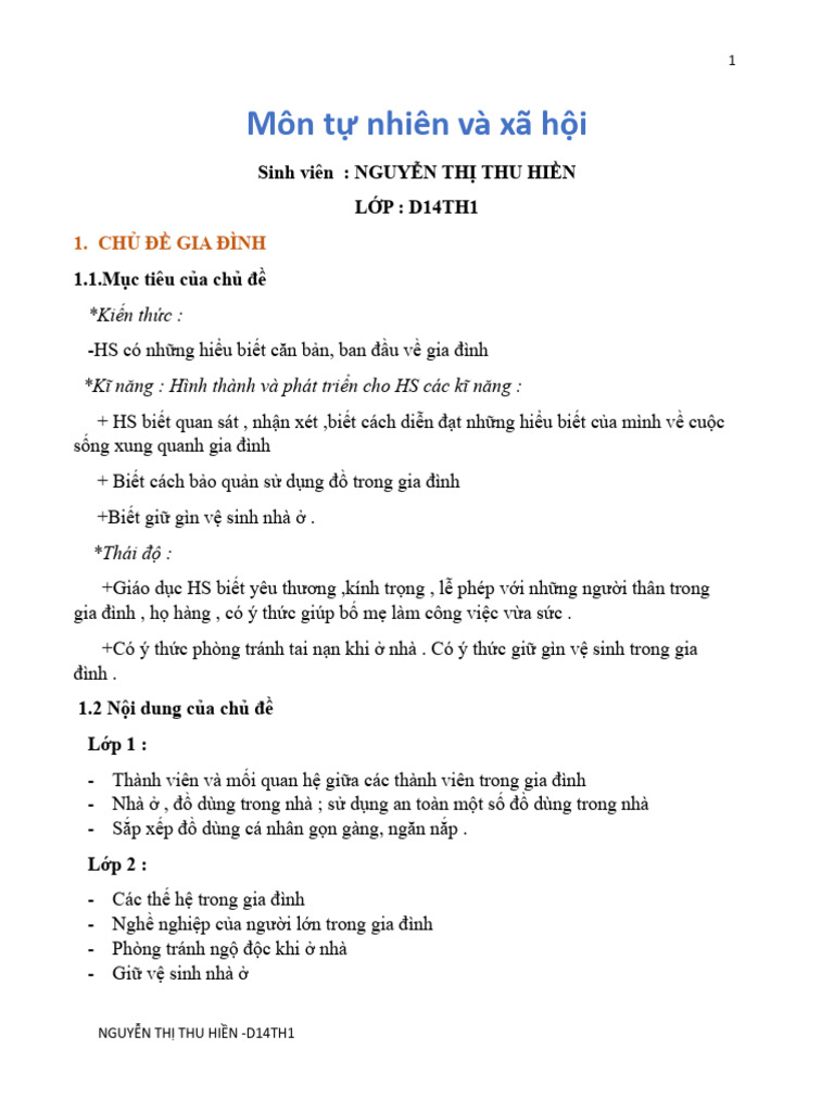 Các Chủ Đề TN-XH D14TH15pdf | PDF