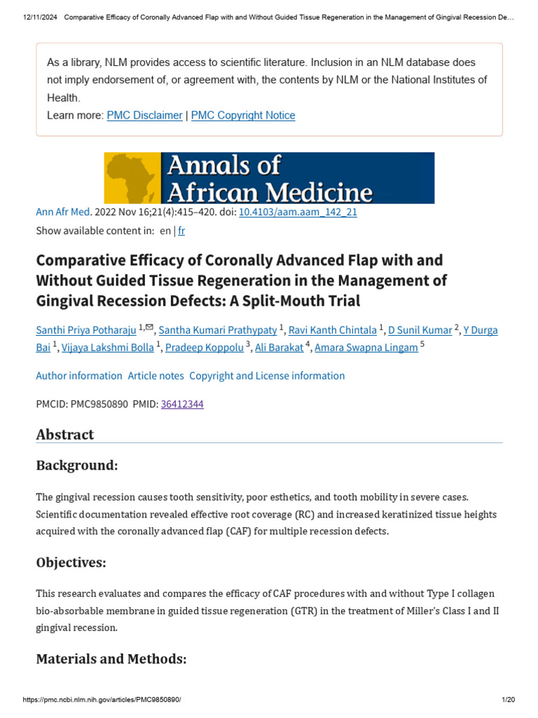 Comparative Efficacy of Coronally Advanced Flap With and Without Guided ...
