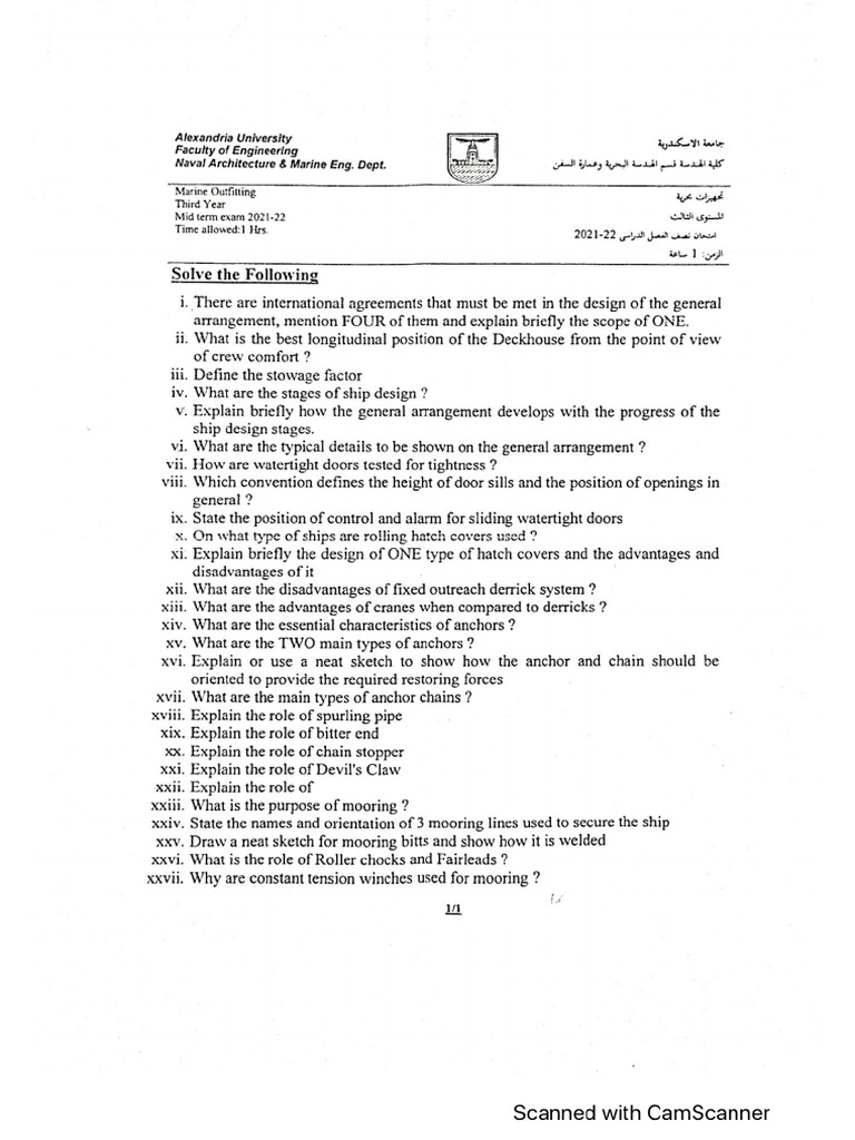 Soln. of Mid 21-22 (Outfittings) | PDF | Anchor | Crane (Machine)