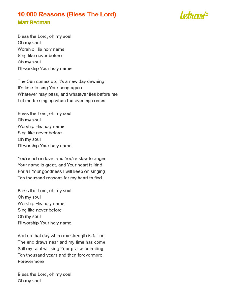 10,000 Reasons (Bless the Lord) Lyrics | PDF