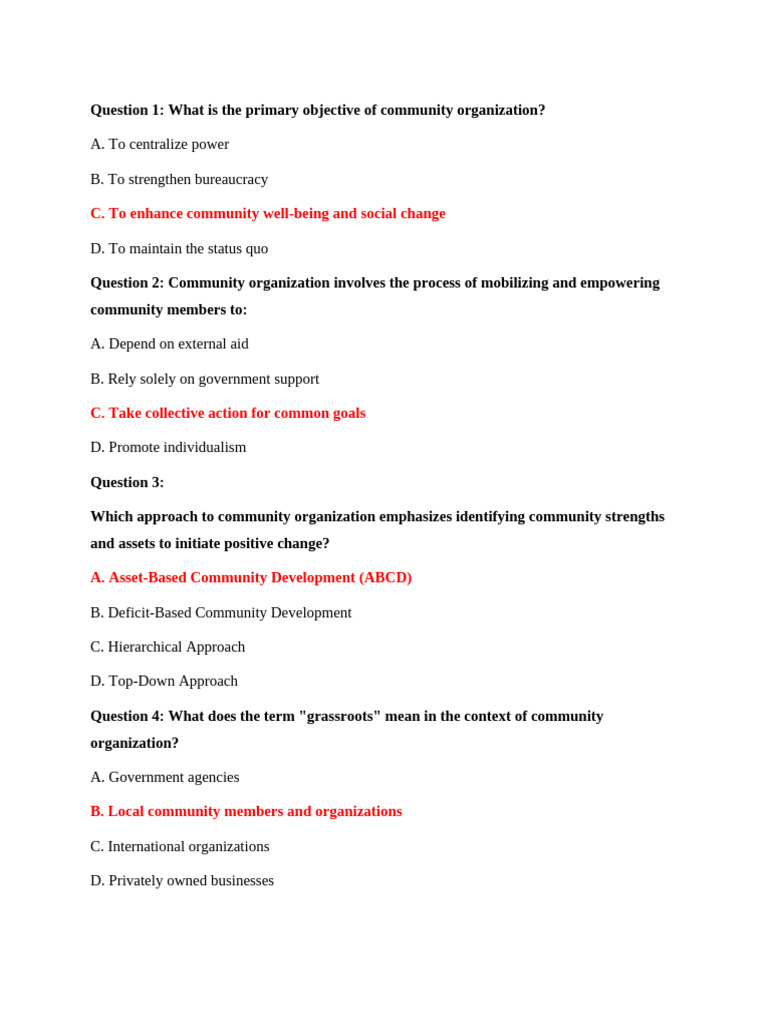 Community Organization MCQs and Answers | PDF | Dalit | Community