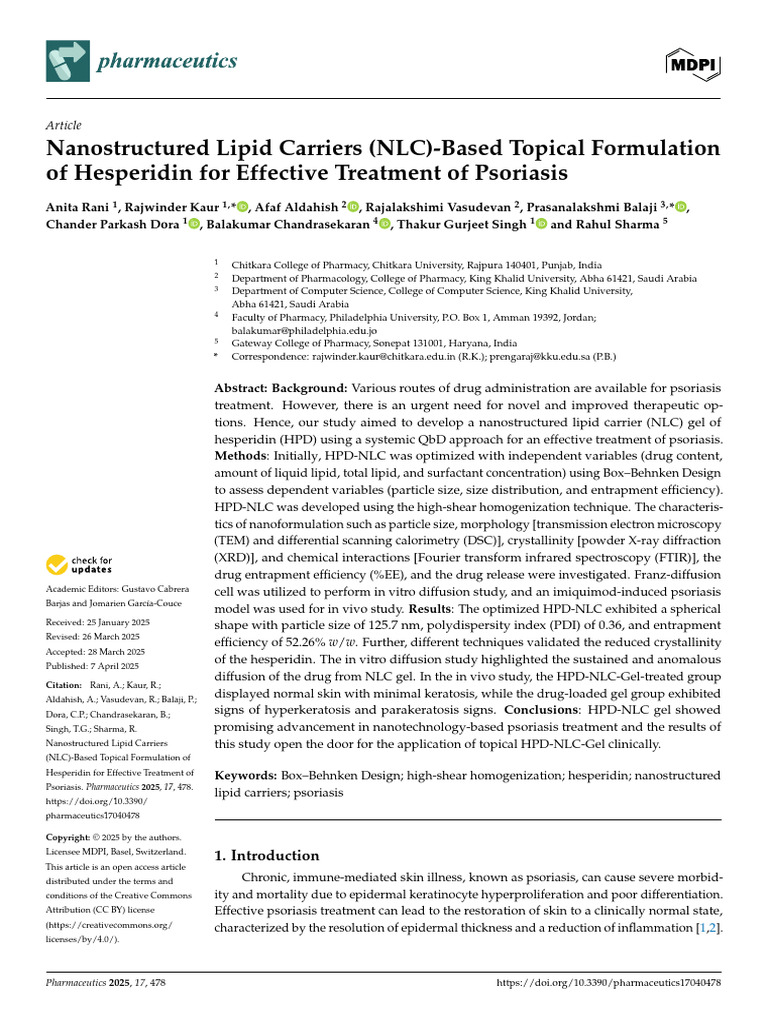 Nanostructured Lipid Carriers NLC-Based Topical Fo | PDF | Topical Medication | Psoriasis