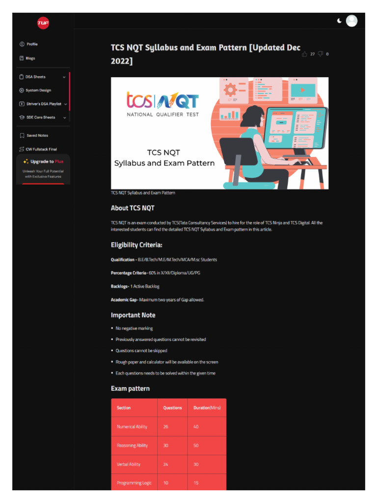 Tcs NQT Syllabus and Exam Pattern | PDF