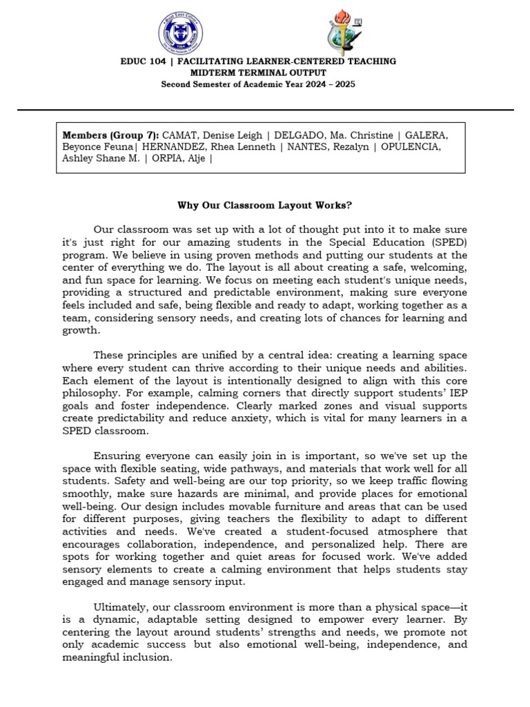 Rationale for Classroom Layout | PDF | Classroom | Learning