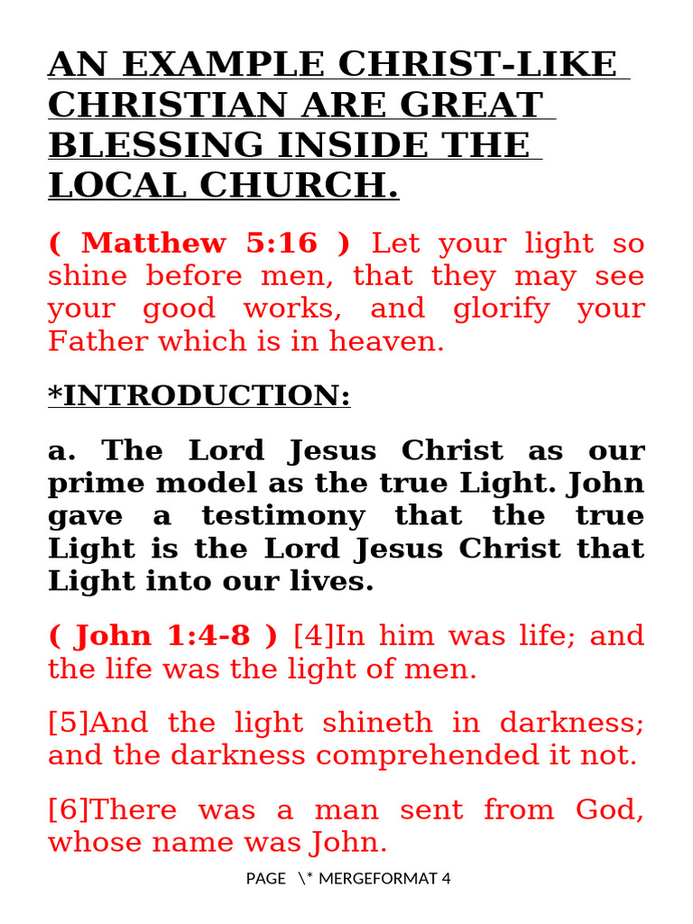 An Example Christian Like Christ Are Great Blessing Inside The Local ...