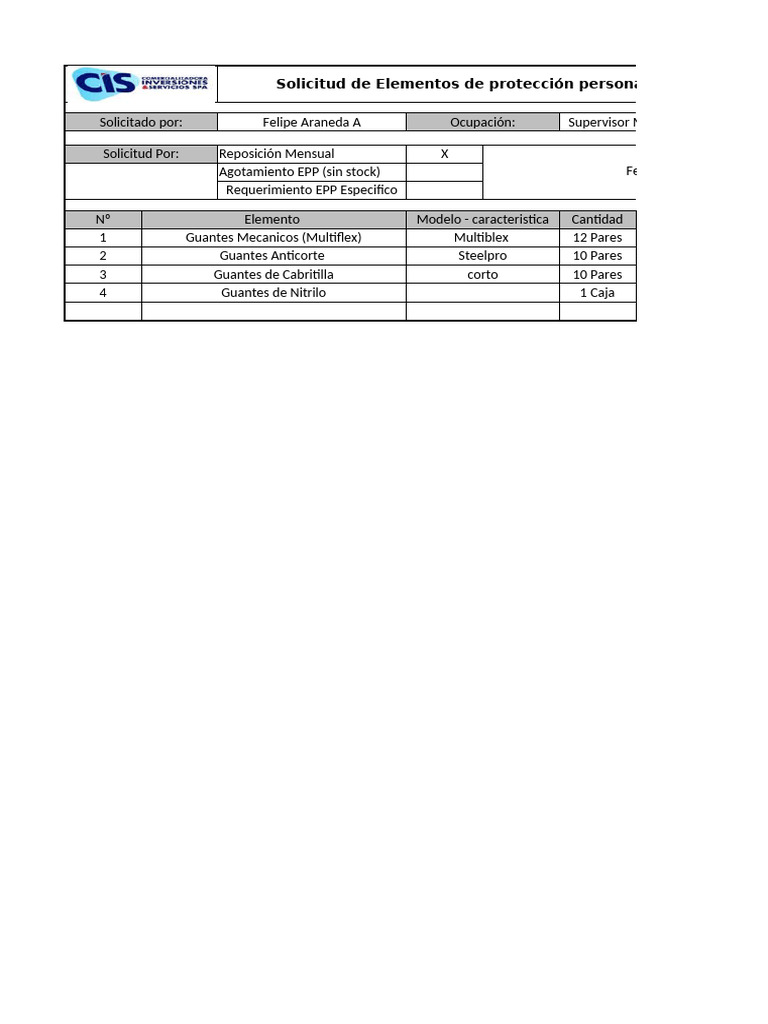 Solicitud EPP Empresa CIS | PDF
