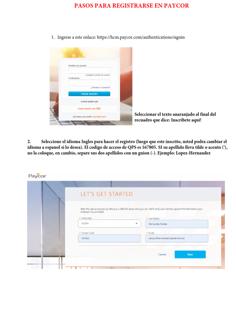 Pasos para Registrase en PAYCOR | PDF