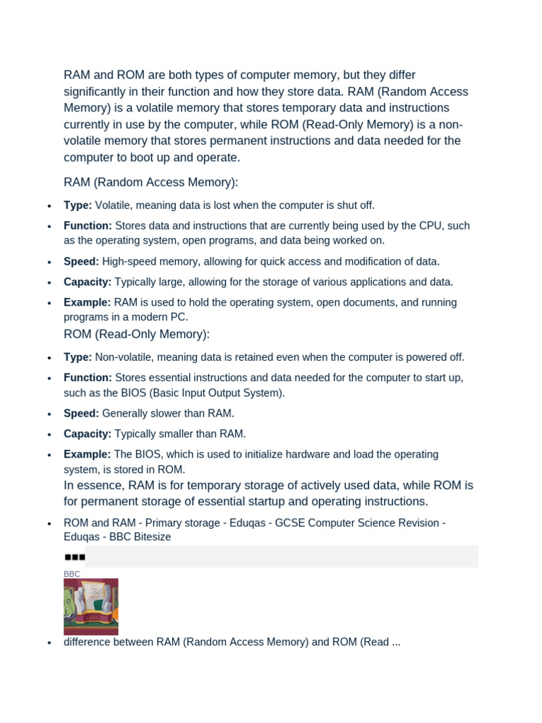 Type: Function: Speed: Capacity: Example | PDF | Read Only Memory | Computer Data Storage