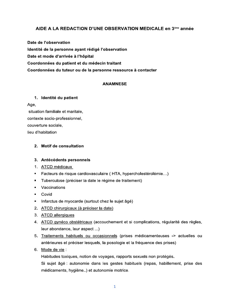 Ma Fiche Pour Observation Médic | PDF