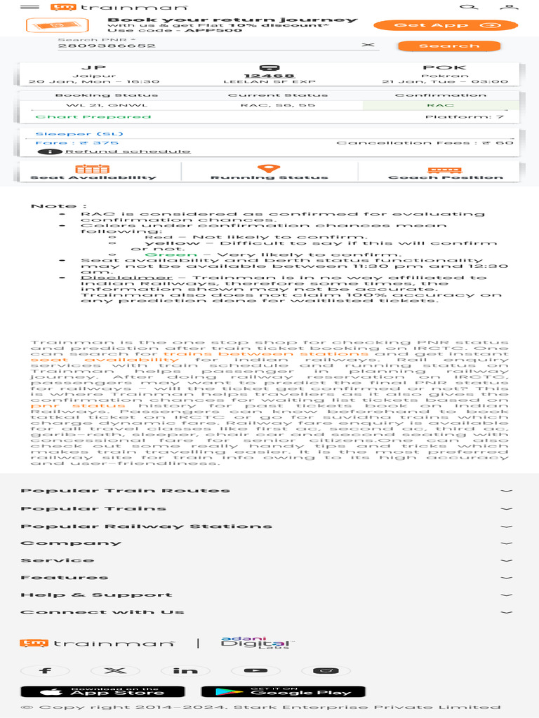 Check PNR Status Live, PNR Status Enquiry and Prediction Trainman | PDF ...