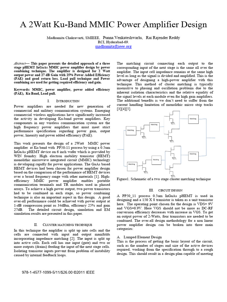 A 2watt Ku Band MMIC Power Amplifier Des | PDF | Amplifier | Transistor