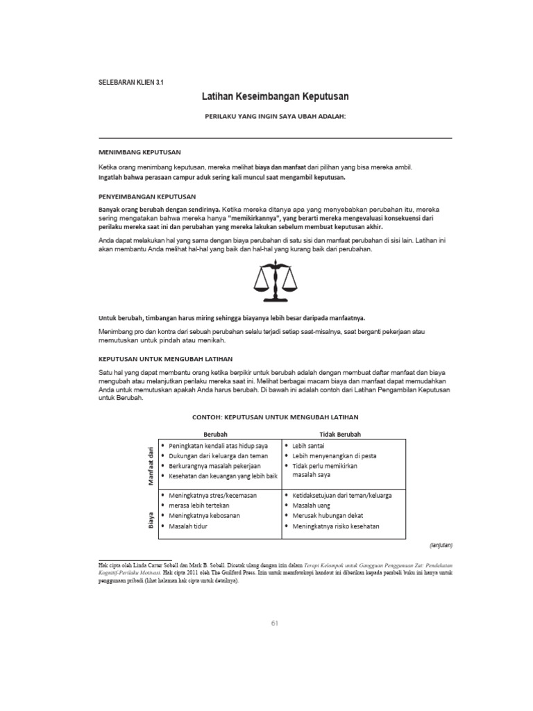Client - Handout - 3 - 1 - Decisional - Balance - Exercise Id | PDF