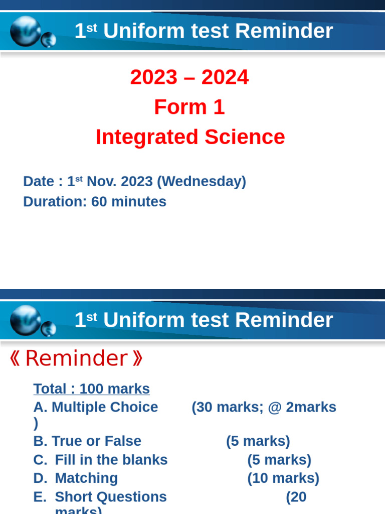 F.1 1st Reminder (2023-2024) | PDF