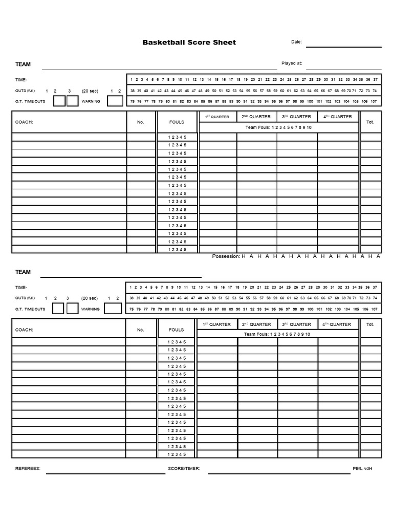 Sample Basketball Score Sheet | PDF | Sports | Team Sports