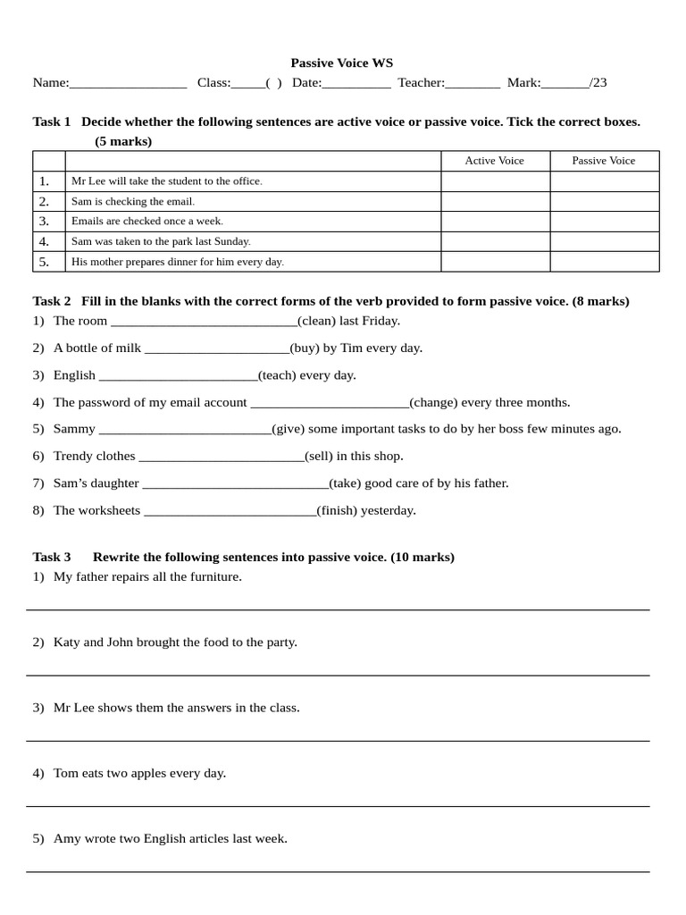 Passive Voice WS | PDF