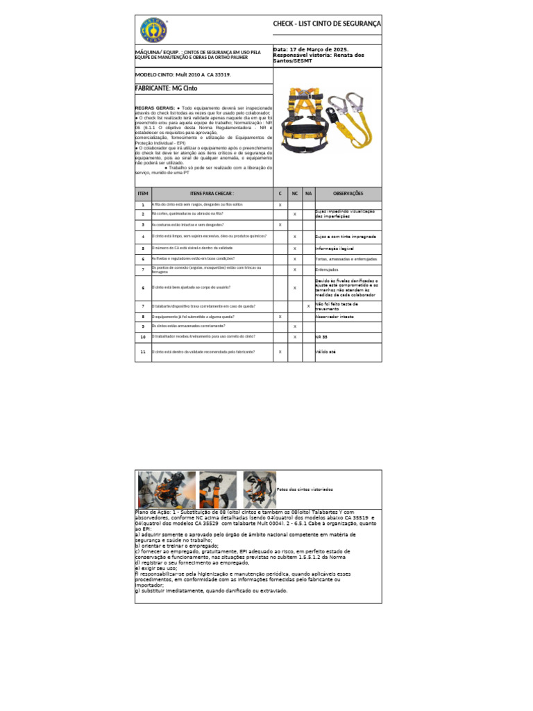 Check List Cinto de Segurança | PDF