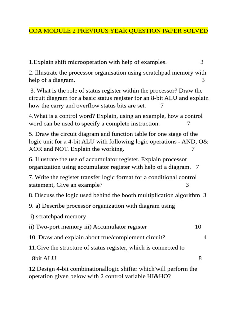 Coa Module 2 Previous Year Question Paper Solved | PDF | Central Processing Unit | Computer ...