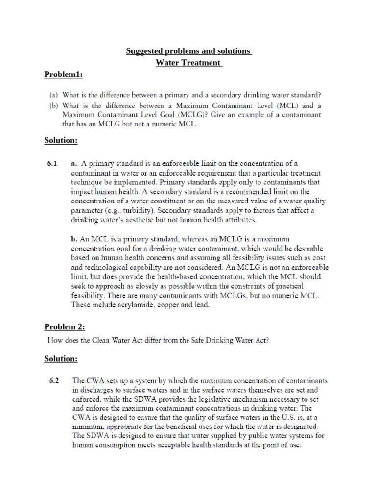 Suggested Problems and Solutions Water Treatment | PDF