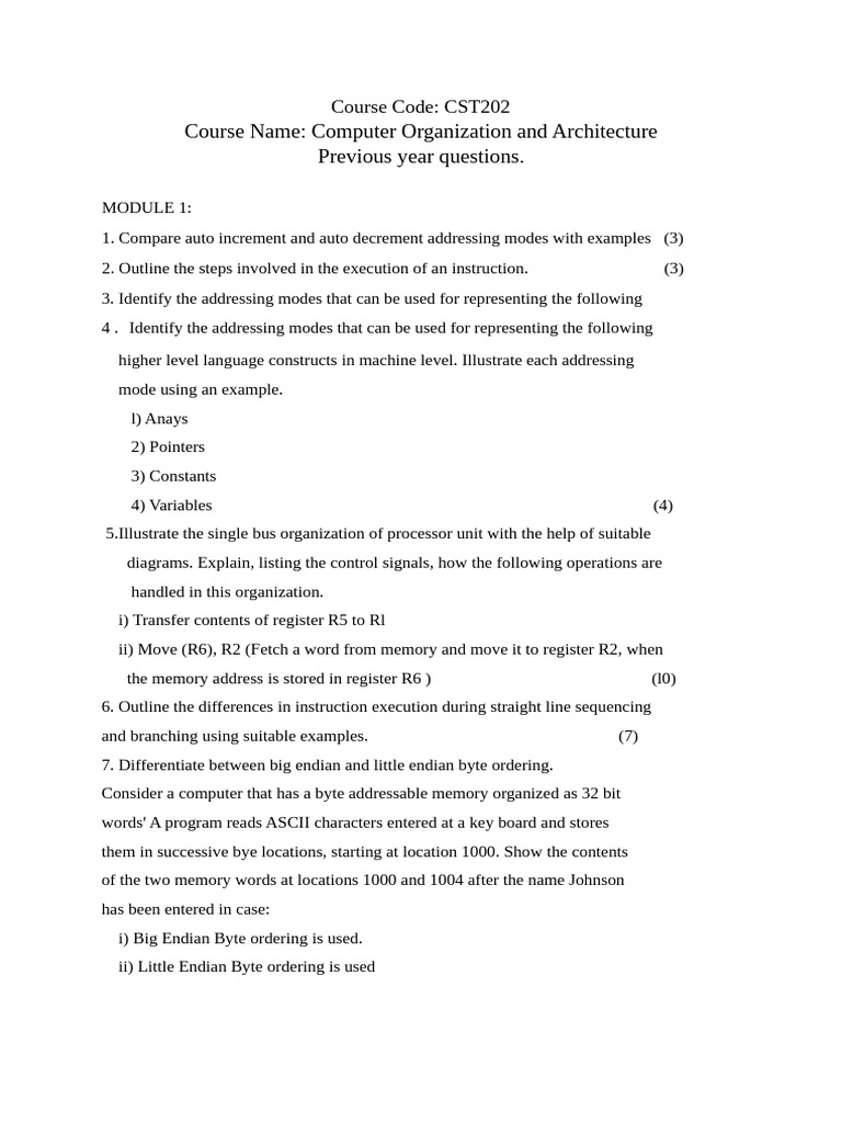 Coa Module 1 Prev Year Questions Solved | PDF | Integrated Circuit | Computer Science