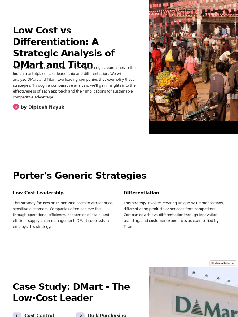 Low Cost Vs Differentiation A Strategic Analysis of DMart and Titan | PDF | Brand | Economies
