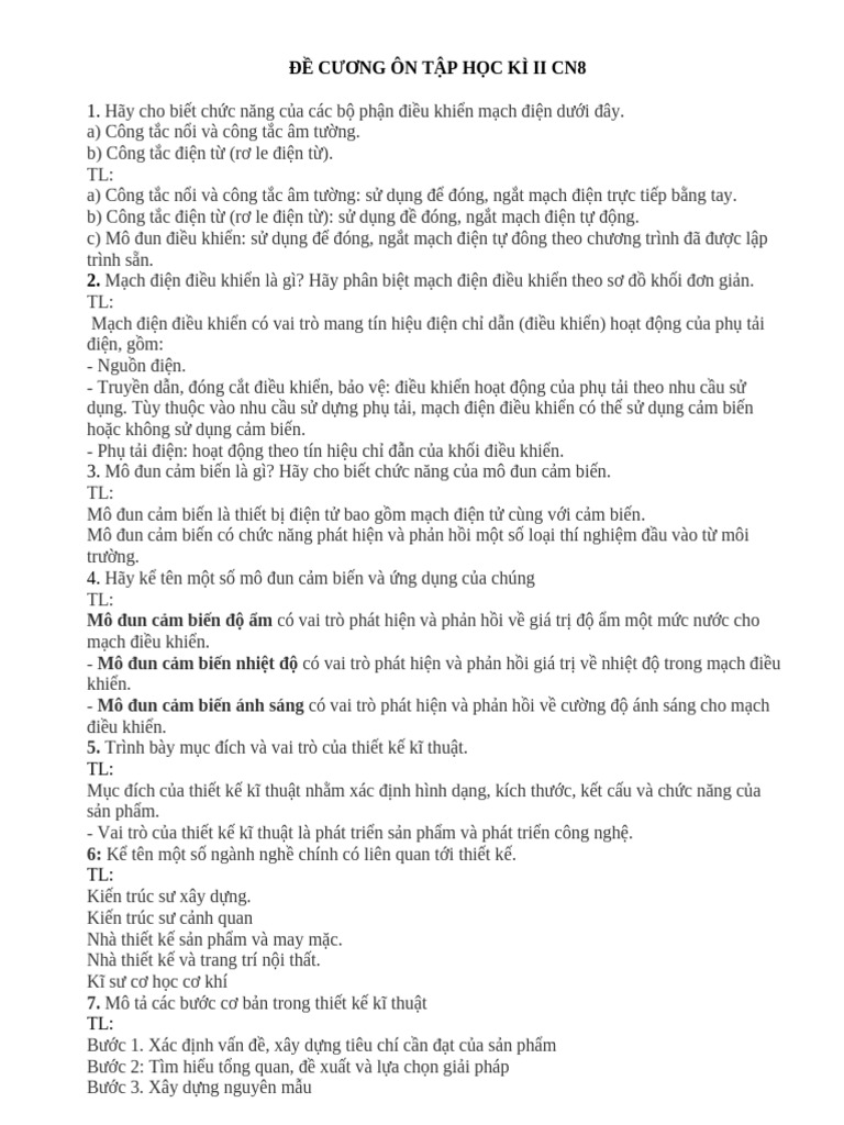 ĐỀ CƯƠNG ÔN TẬP HỌC KÌ II CN8 | PDF