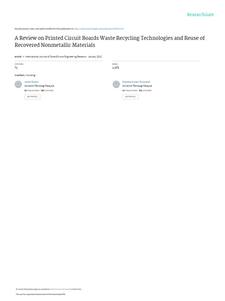 A Review On Printed Circuit Boards Waste Recycling | PDF | Recycling | Printed Circuit Board