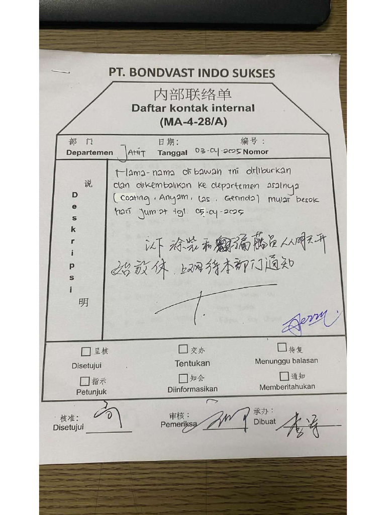 Karyawan Diliburkan Dan Dikembalikan Ke Departemen Masing-Masing | PDF