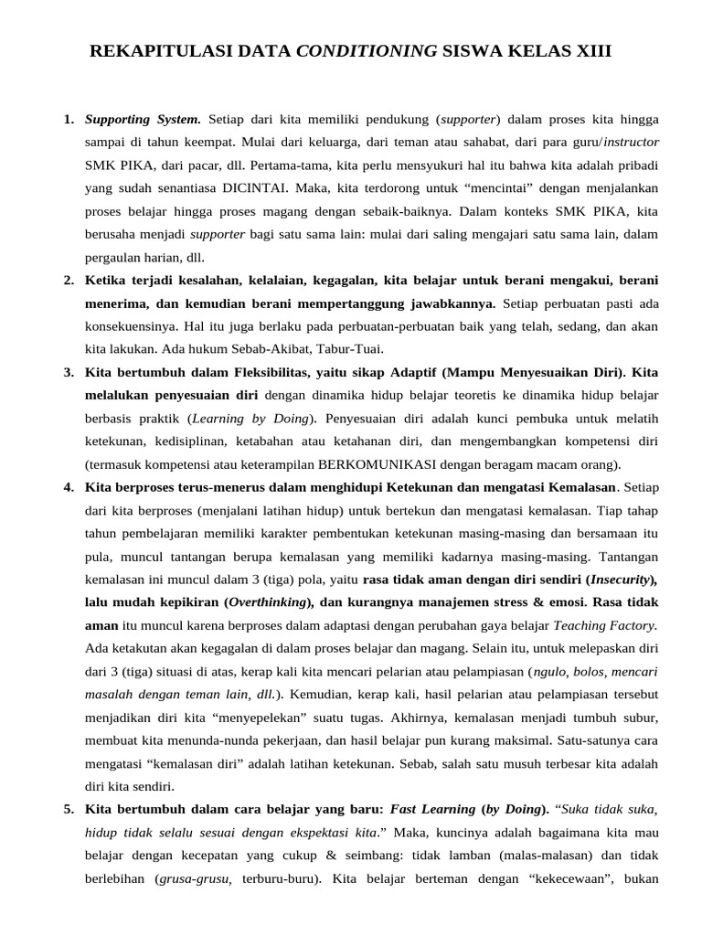Rekapitulasi Data Conditioning Siswa Kelas Xiii | PDF
