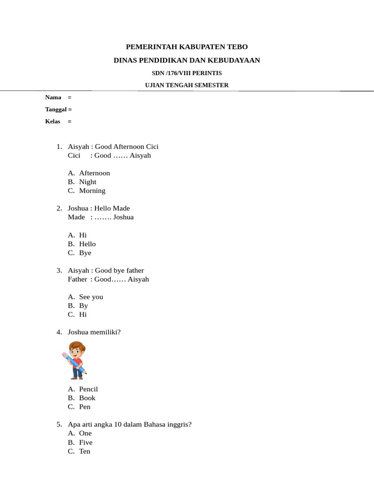 SOAL Semeste 1 KELAS 1245 | PDF