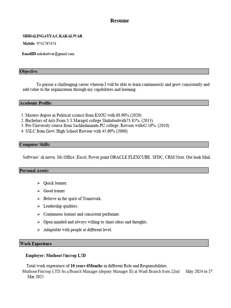 Siddalingayya Resume-1 | PDF | Business