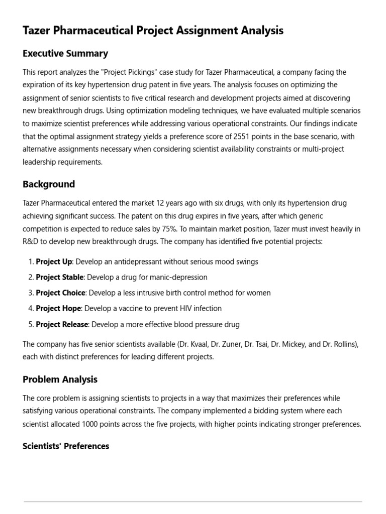 Tazer Pharmaceutical Case Study Analysis | PDF | Leadership | Drugs