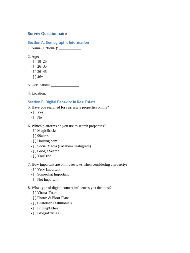 Digital Marketing Survey for Real Estate | PDF