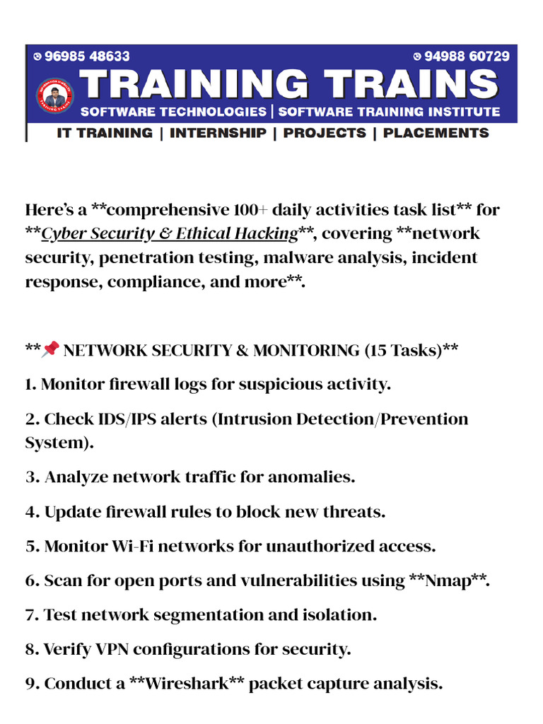 Cybersecurity Daily Task Checklist | PDF | Security | Computer Security