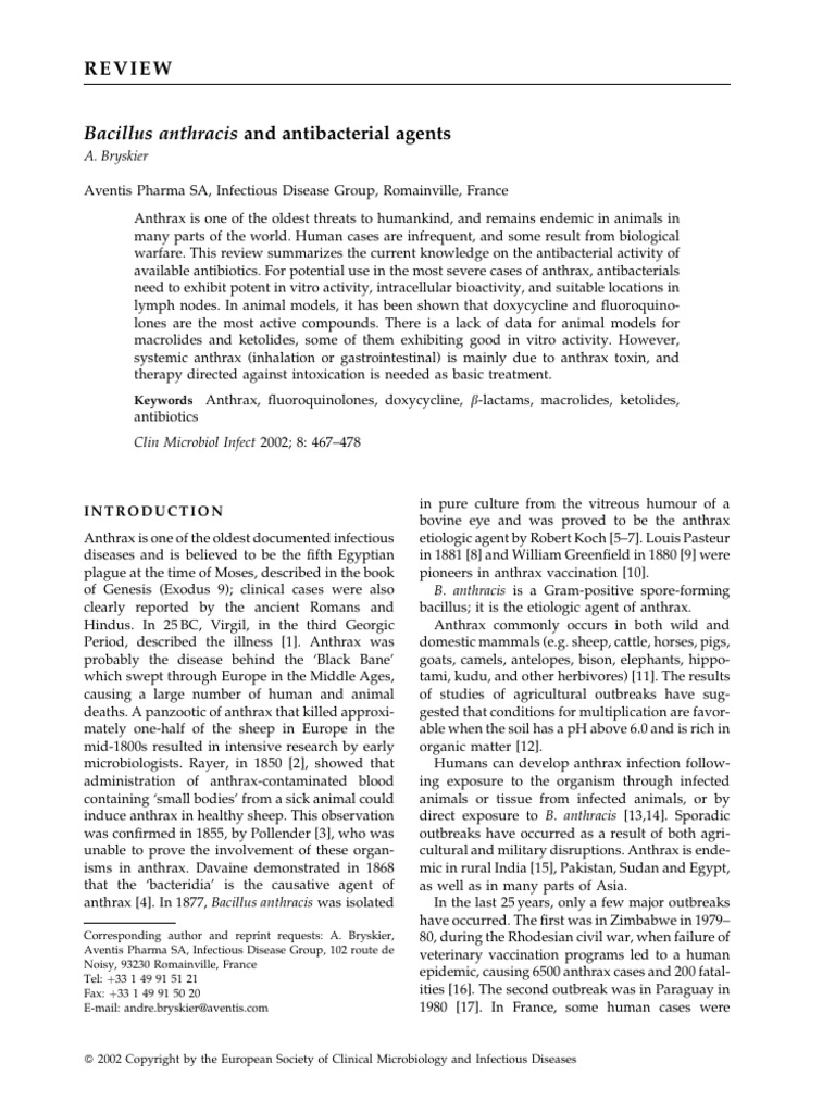 Bacillus Anthracis and Antibacterial Ag - 2002 - Clinical Microbiology ...