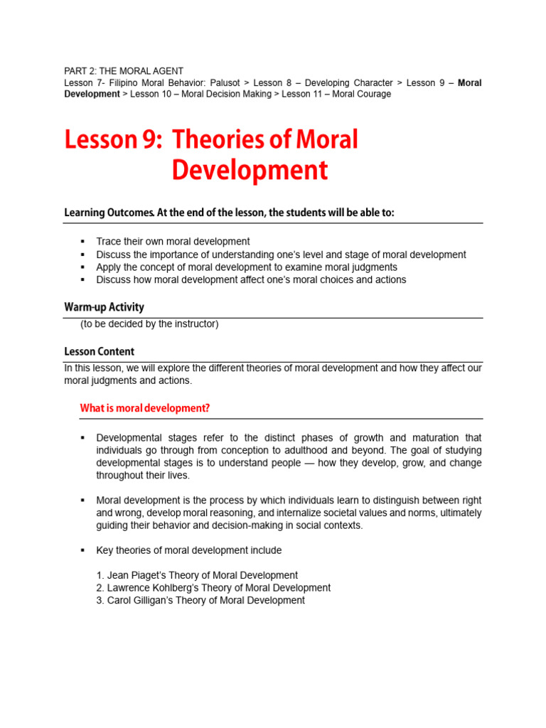 Lesson 9 Theories of Moral Development | PDF | Morality | Justice