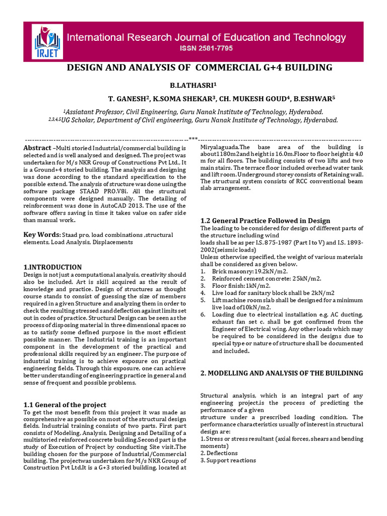 Design of G+4 Commercial Building Analysis | PDF | Structural Load ...