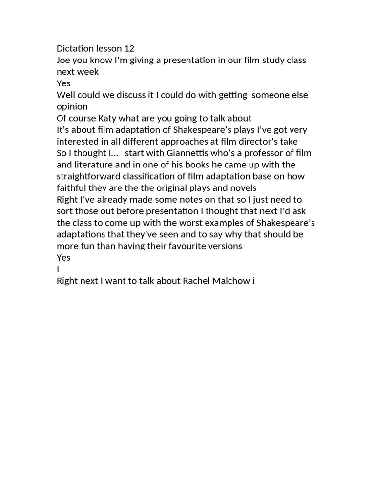 Dictation Lesson 12 | PDF