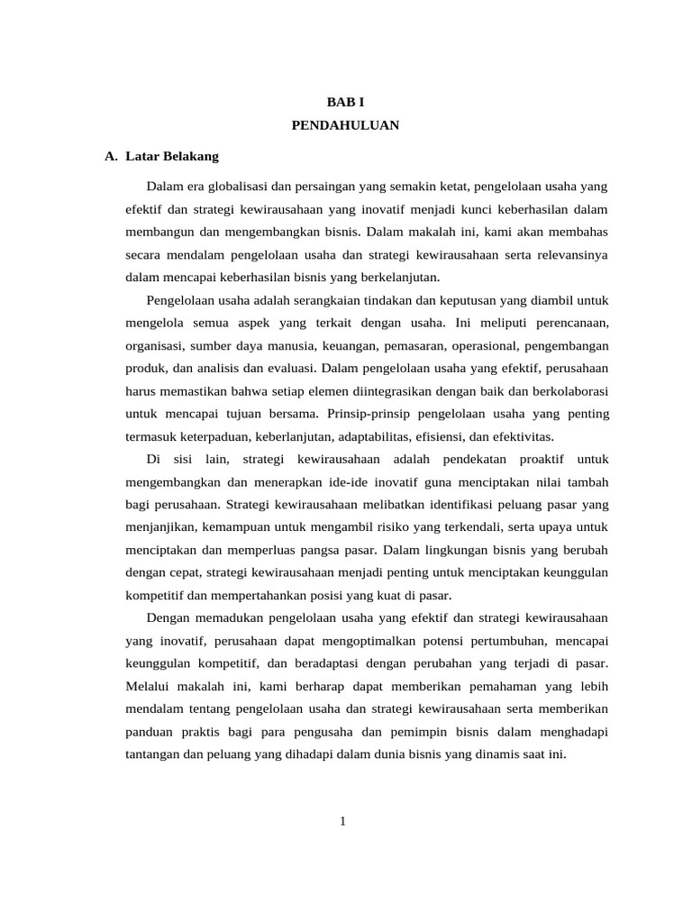 Bab 1 Makalah Pengelolaan Usaha Dan Strategi Kewirausahaan | PDF
