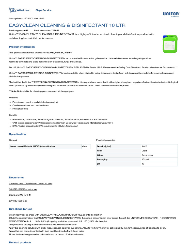 Easyclean Cleaning & Disinfectant 10 LTR | PDF | Disinfectant