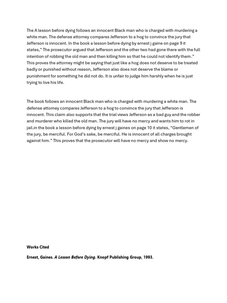 The A lesson before dying follows an innocent Black man who | PDF
