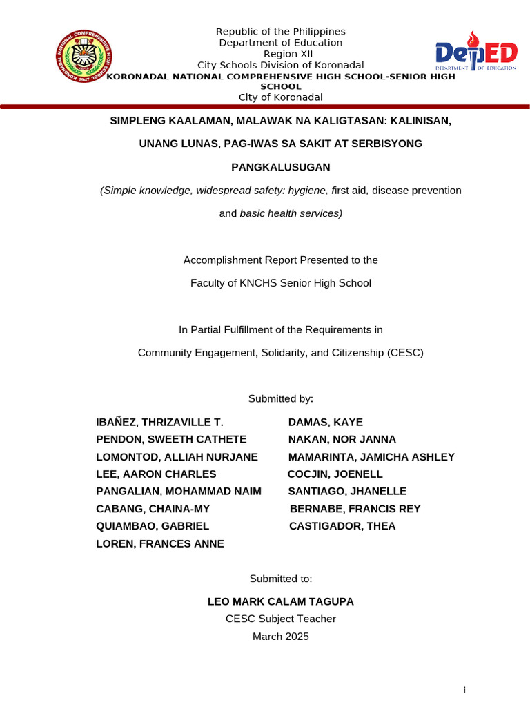 CESC Accomplishment Report Table of Contents | PDF | First Aid | Preventive Healthcare